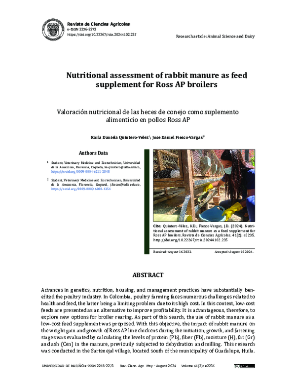 (PDF) Nutritional assessment of rabbit manure as feed supplement for ...