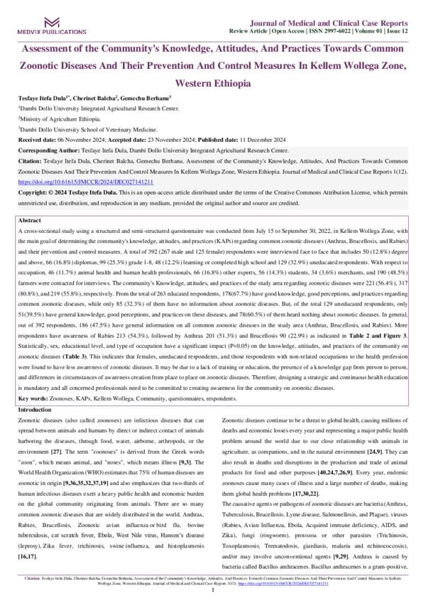 (PDF) Assessment of the Community's Knowledge, Attitudes, And Practices Towards Common Zoonotic ...