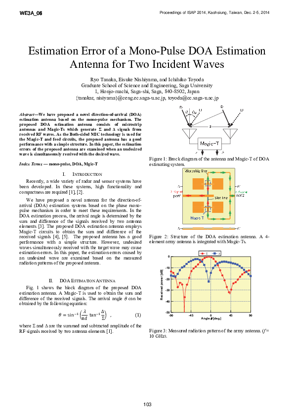 (PDF) Estimation error of a mono-pulse DOA estimation antenna for two incident waves