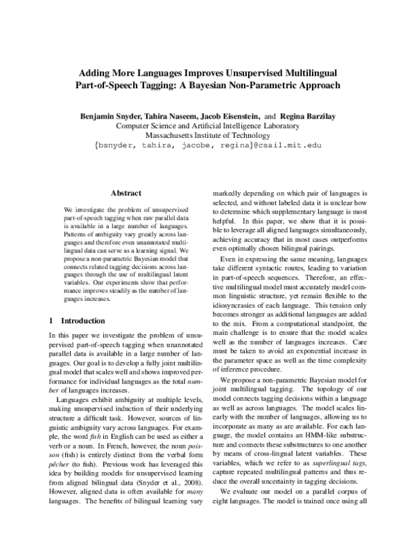 (PDF) Adding more languages improves unsupervised multilingual part-of-speech tagging