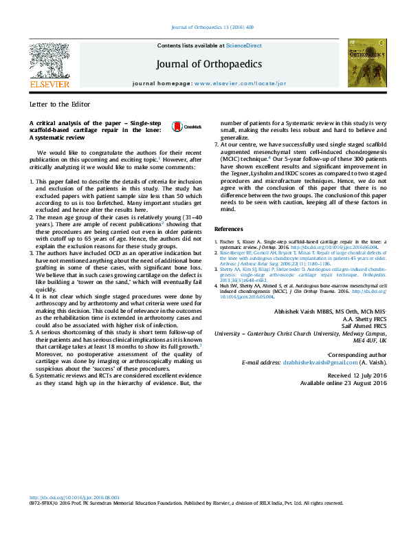 (PDF) A critical analysis of the paper - Single-step scaffold-based ...