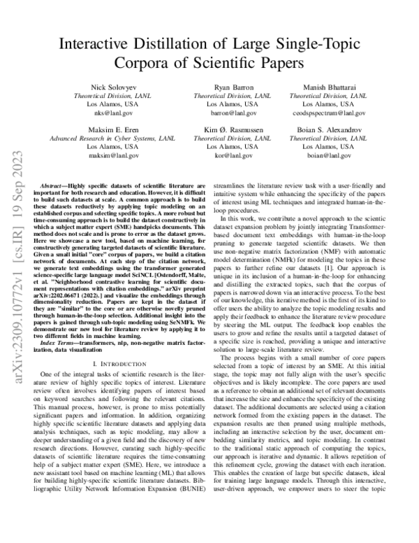 (PDF) Interactive Distillation of Large Single-Topic Corpora of Scientific Papers