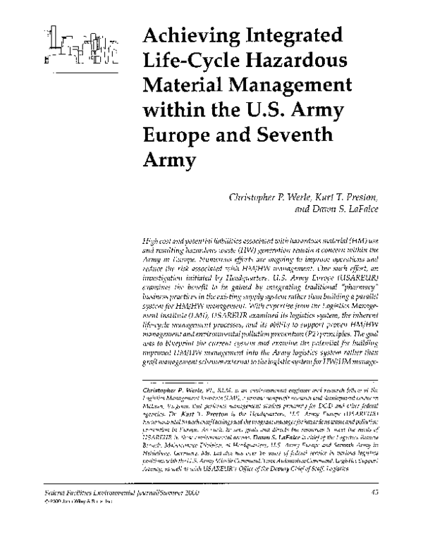 (PDF) Achieving integrated life-cycle hazardous material management ...