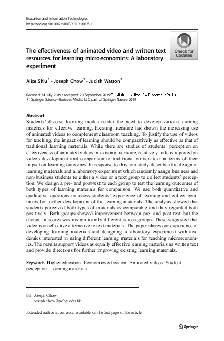 (PDF) The effectiveness of animated video and written text resources ...