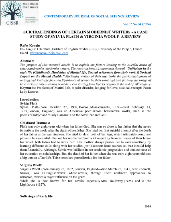 (PDF) SUICIDAL ENDINGS OF CERTAIN MODERNIST WRITERS -A CASE STUDY OF ...