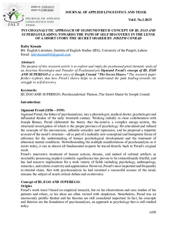 (PDF) PSYCHOANALYTIC APPROACH OF SIGMUND FREUD CONCEPT OF ID, EGO AND ...