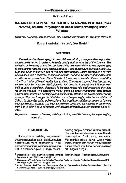 (PDF) Kajian Sistem Pengemasan Bunga Mawar Potong (Rosa hybrida) selama ...