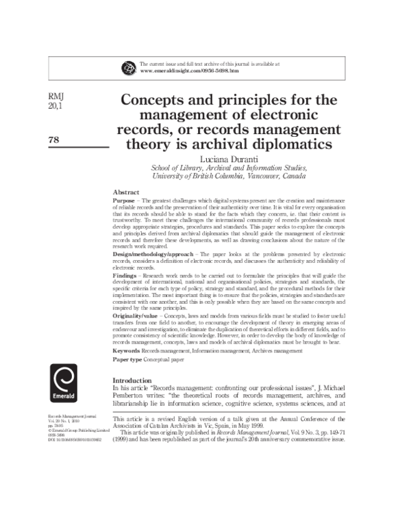 (PDF) Concepts and principles for the management of electronic records, or records management ...