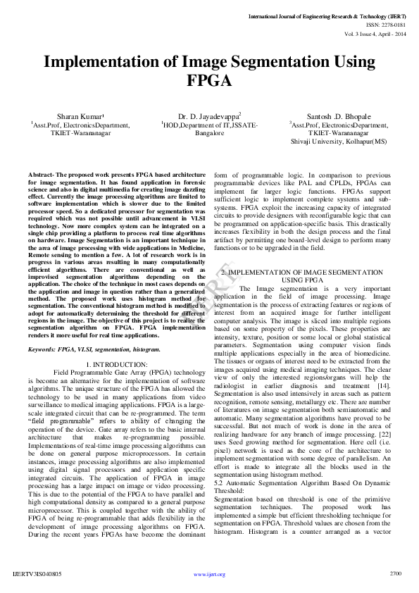 Pdf Implementation Of Image Segmentation Using Fpga