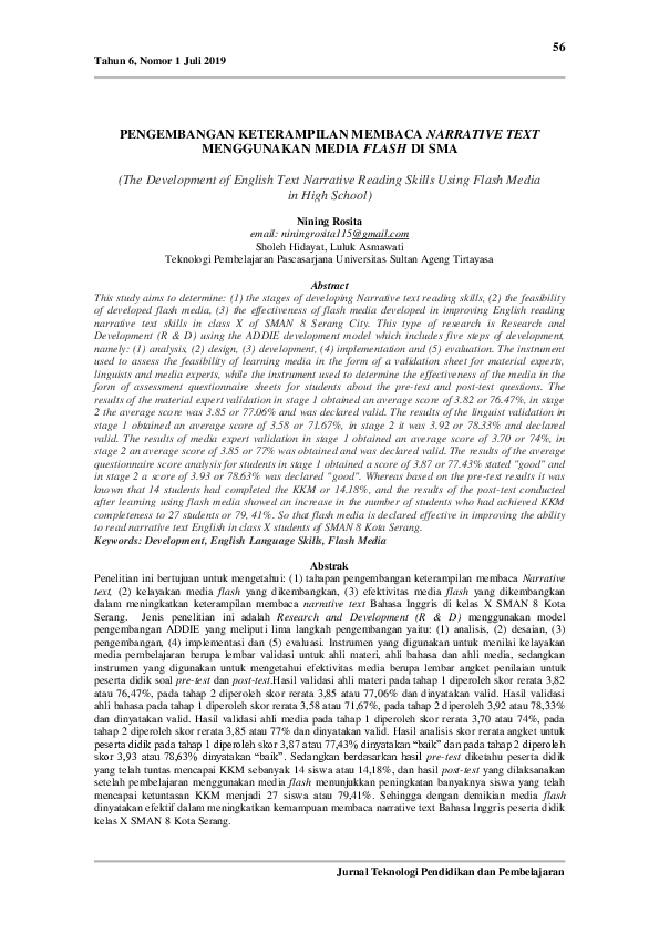(PDF) Pengembangan Keterampilan Membaca Narrative Text Menggunakan Media Flash DI Sma
