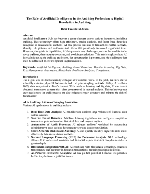 (PDF) The Role of Artificial Intelligence in the Auditing Profession: A Digital Revolution in ...