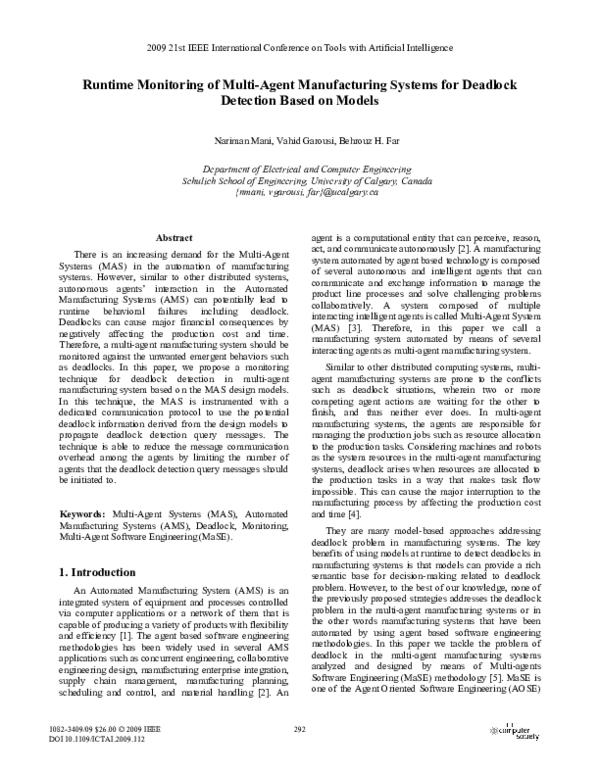 (PDF) Runtime Monitoring of Multi-agent Manufacturing Systems for Deadlock Detection Based on Models