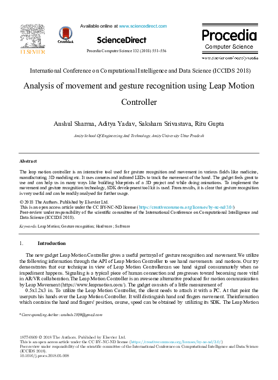 (PDF) Analysis of movement and gesture recognition using Leap Motion Controller