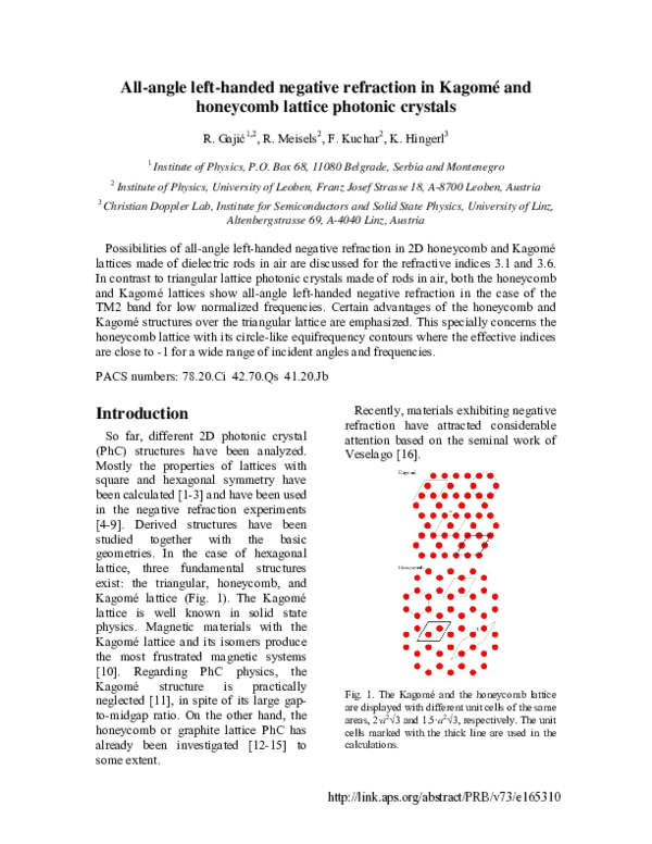 (PDF) All-angle left-handed negative refraction in Kagomé and honeycomb lattice photonic crystals