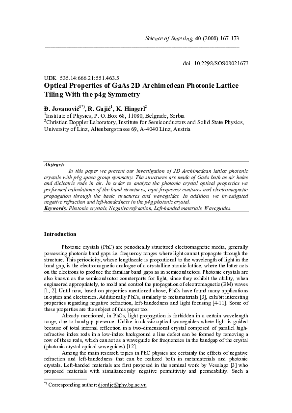(PDF) Optical properties of GaAs 2D Archimedean photonic lattice tiling with the p4g symmetry