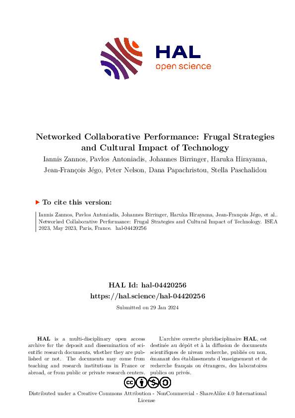 (PDF) Networked Collaborative Performance: Frugal Strategies and Cultural Impact of Technology