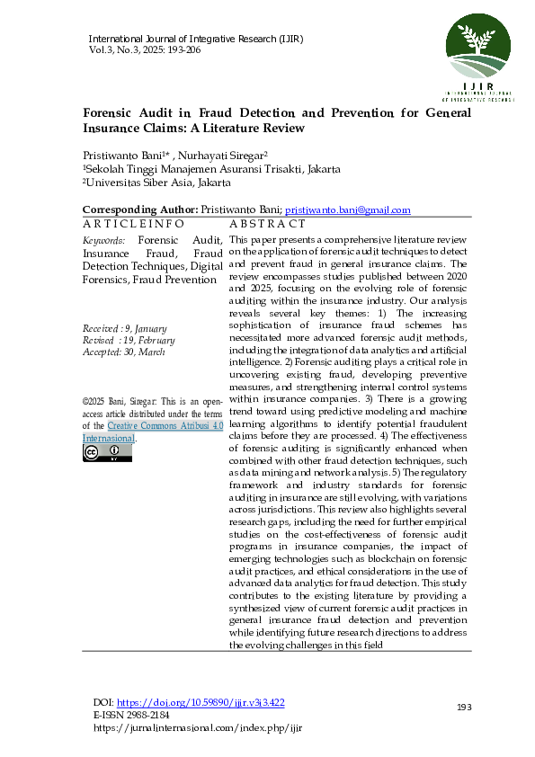 (PDF) Forensic Audit in Fraud Detection and Prevention for General Insurance Claims: A ...