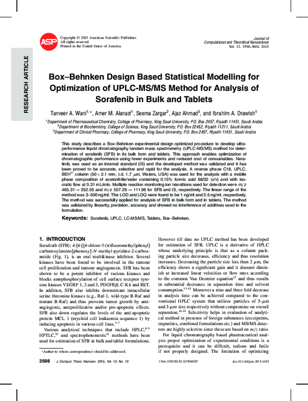 (PDF) Box–Behnken Design Based Statistical Modelling for Optimization of UPLC-MS/MS Method for ...
