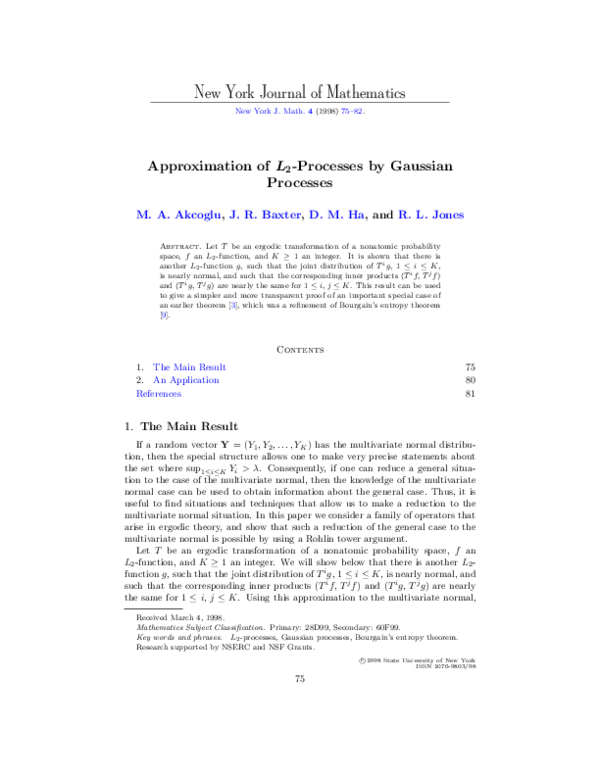 (PDF) Approximation of L2-processes by Gaussian processes