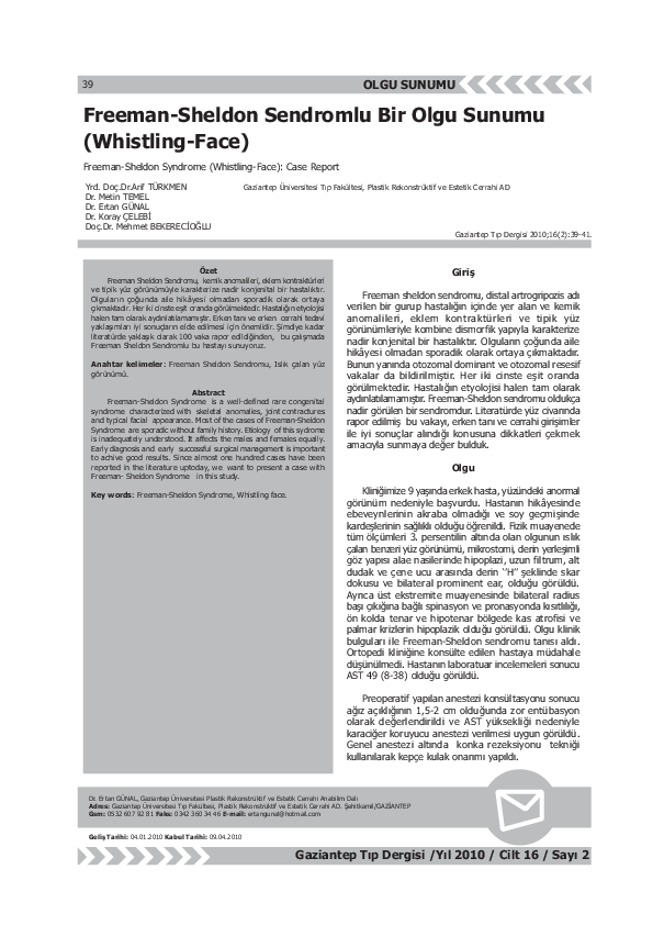 (PDF) Freeman-Sheldon Syndrome (Whistling-Face): Case Report