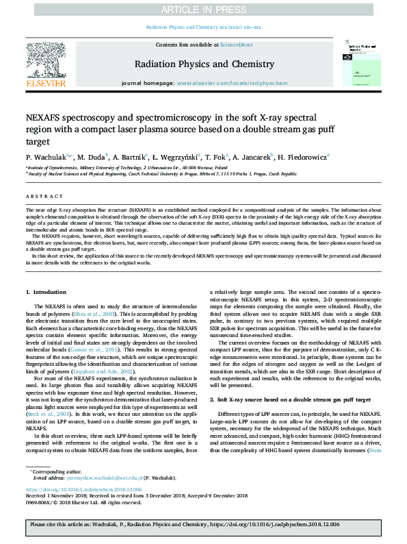 (PDF) NEXAFS spectroscopy and spectromicroscopy in the soft X-ray spectral region with a compact ...