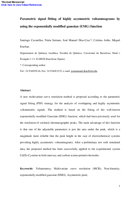 (PDF) Parametric signal fitting of highly asymmetric voltammograms by using the exponentially ...