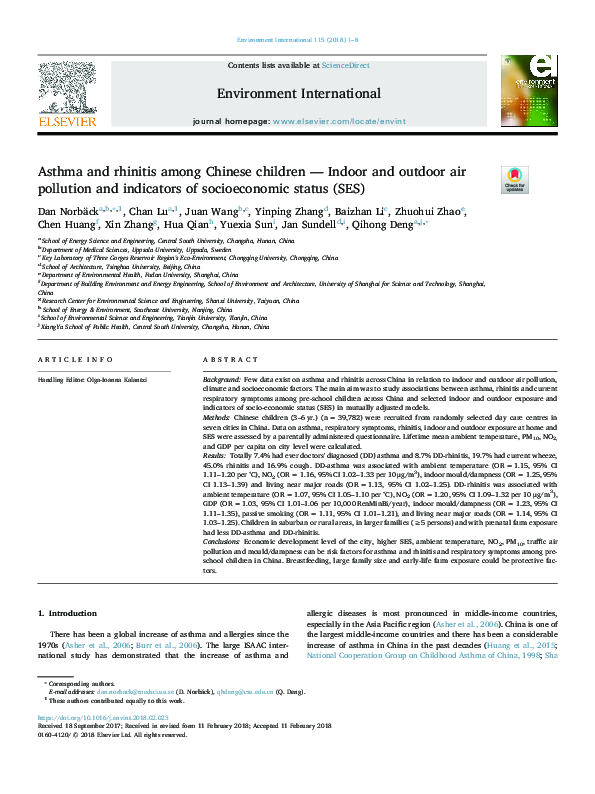 (PDF) Asthma and rhinitis among Chinese children - Indoor and outdoor ...