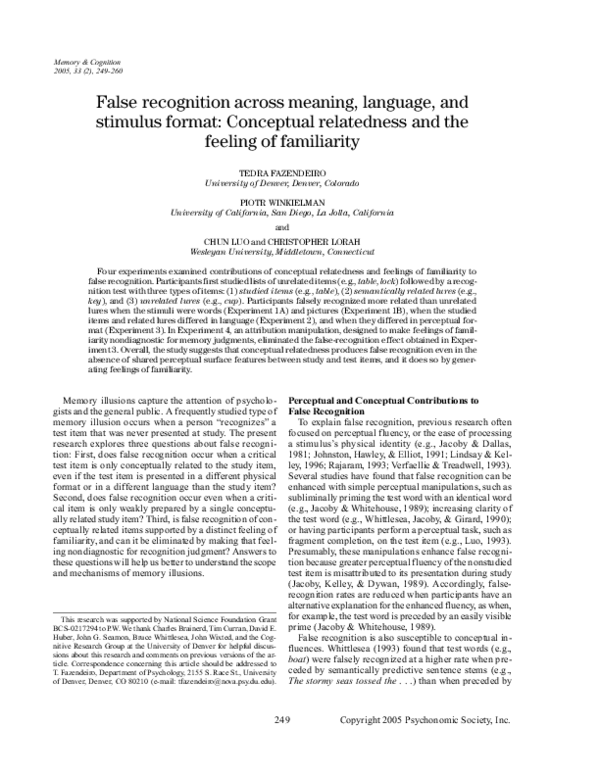 (PDF) Feeling of Familiarity