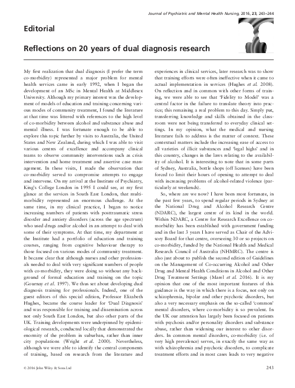 (PDF) Reflections on 20 years of dual diagnosis research
