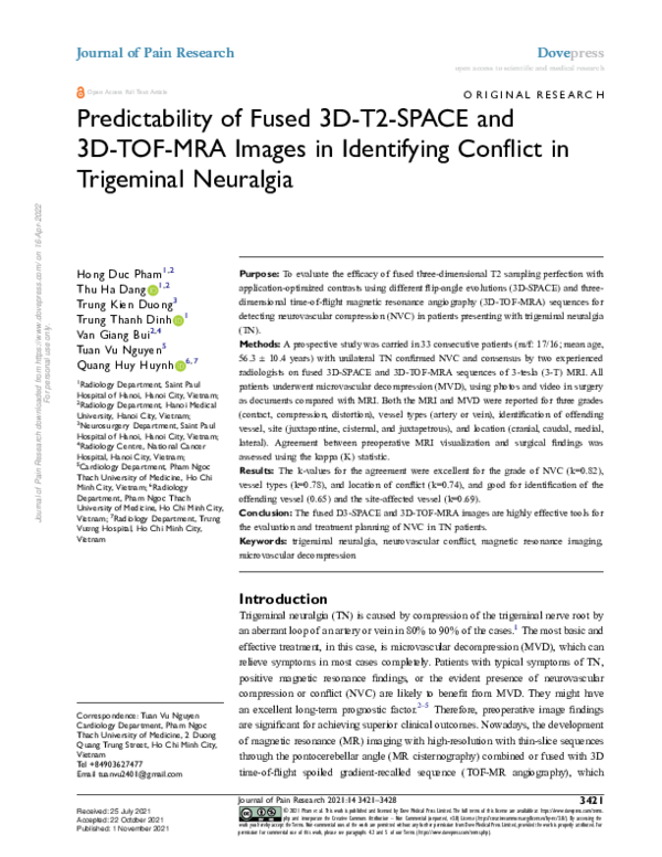 (PDF) Predictability of Fused 3D-T2-SPACE and 3D-TOF-MRA Images in ...