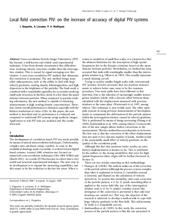 (PDF) Local field correction PIV: on the increase of accuracy of digital PIV systems