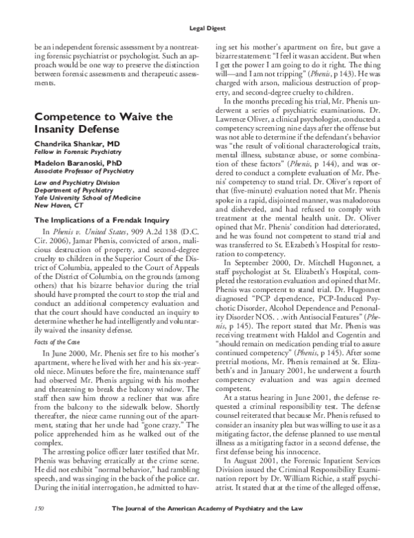 (PDF) Competence to Waive the Insanity Defense