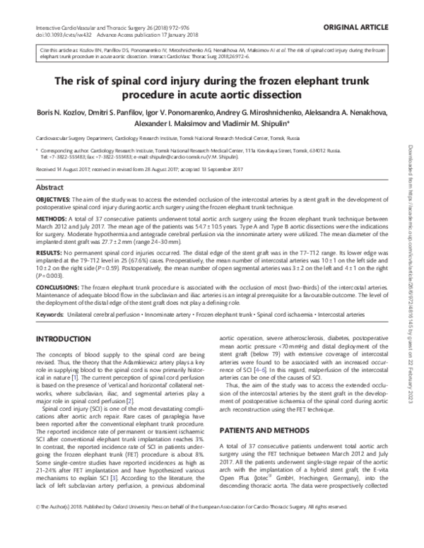 (PDF) The risk of spinal cord injury during the frozen elephant trunk ...