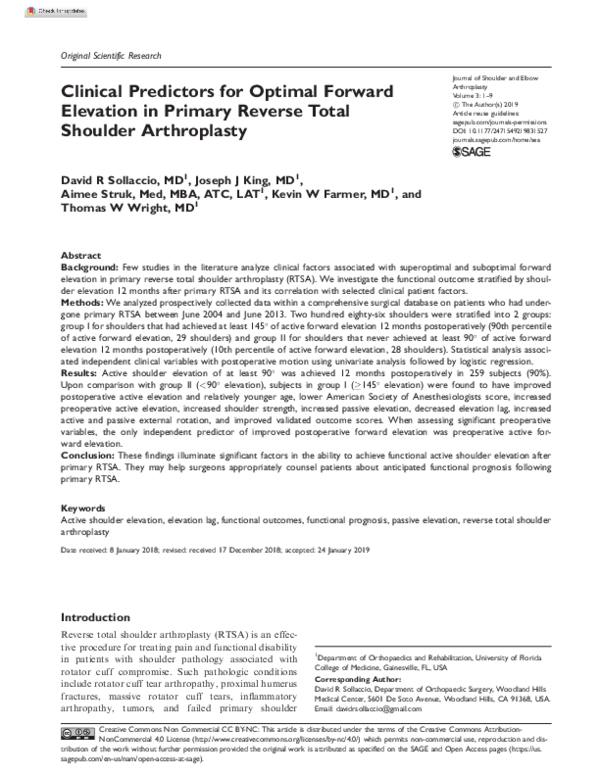(PDF) Clinical Predictors for Optimal Forward Elevation in Primary ...