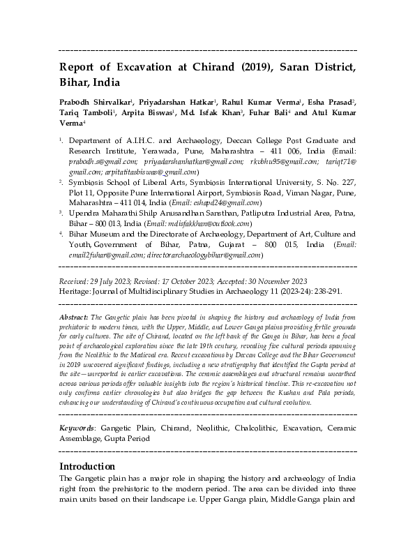 (PDF) Report of Excavation at Chirand (2019), Saran District, Bihar, India