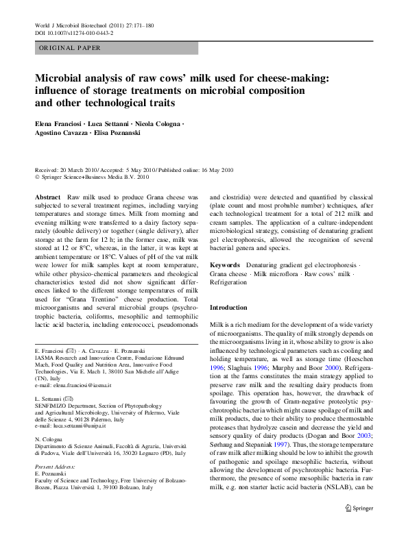 (PDF) Microbial analysis of raw cows’ milk used for cheese-making ...