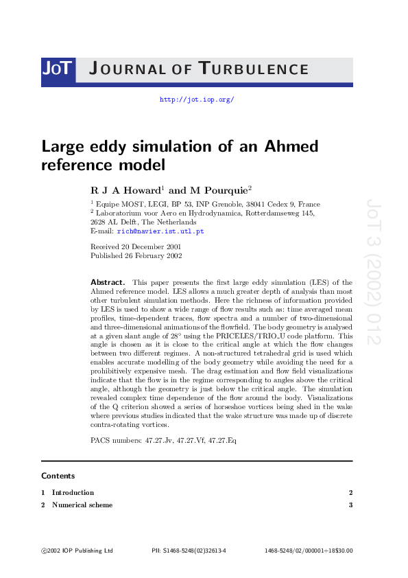 (PDF) Large eddy simulation of an Ahmed reference model