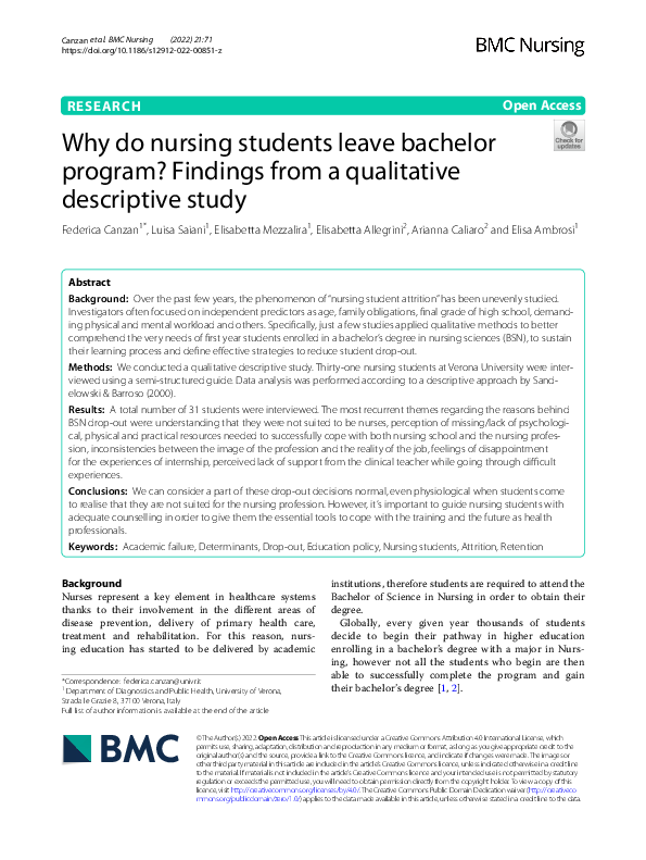 (PDF) Why do nursing students leave bachelor program? Findings from a ...