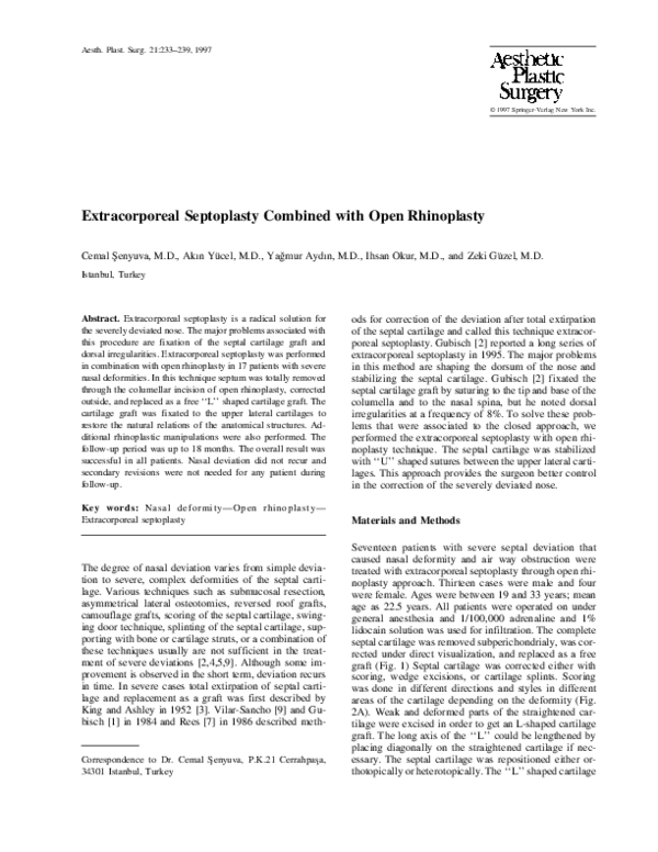 (PDF) Extracorporeal Septoplasty Combined with Open Rhinoplasty