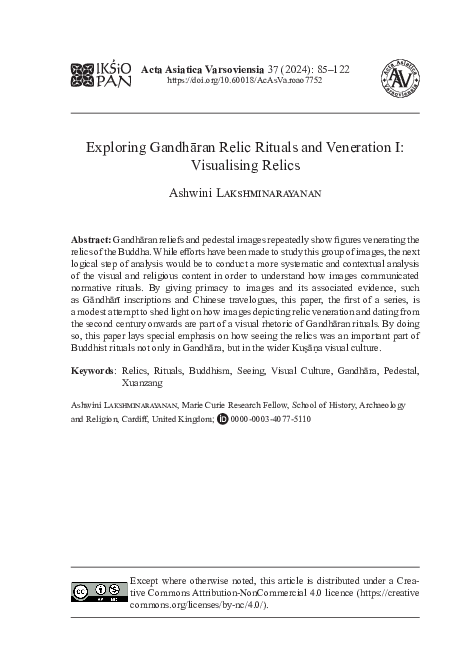 (PDF) Lakshminarayanan A., 'Exploring Gandhāran Relic Rituals and ...