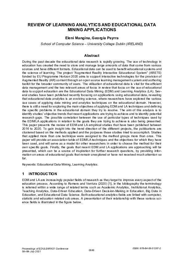 Pdf Review Of Learning Analytics And Educational Data Mining Applications