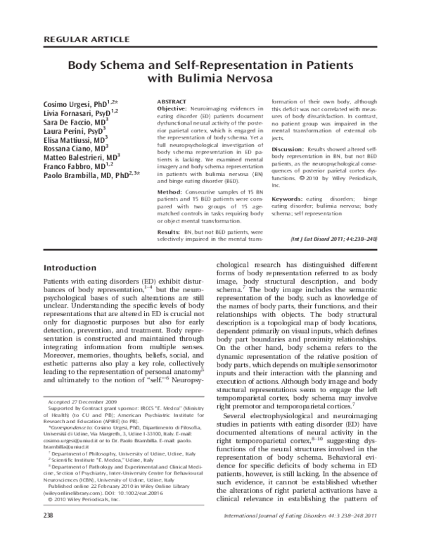 (PDF) Body schema and self-representation in patients with bulimia nervosa