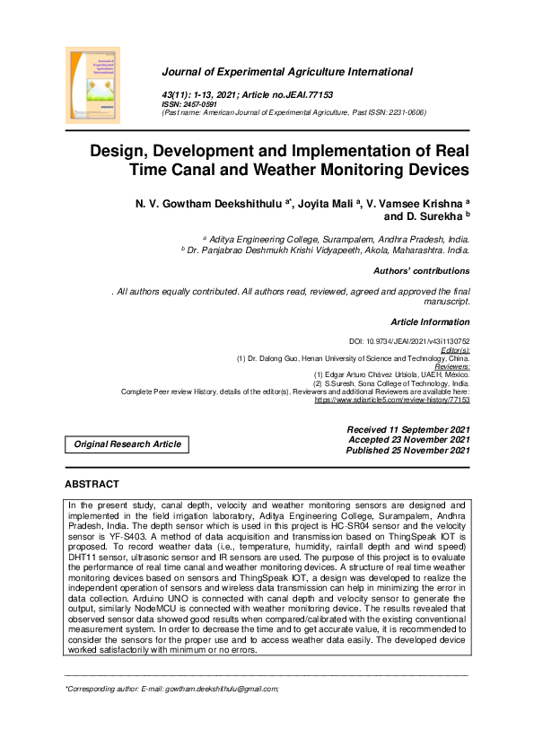 (PDF) Design, Development and Implementation of Real Time Canal and Weather Monitoring Devices
