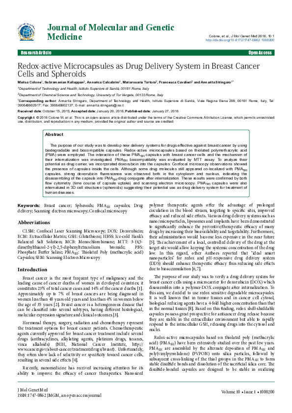 (PDF) Redox-active Microcapsules as Drug Delivery System in Breast ...