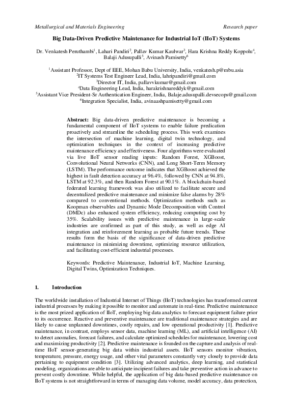 (PDF) Big Data-Driven Predictive Maintenance for Industrial IoT (IIoT) Systems