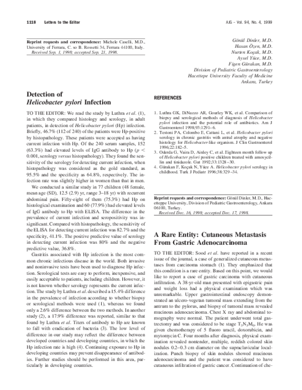 (PDF) Detection of Helicobacter pylori Infection