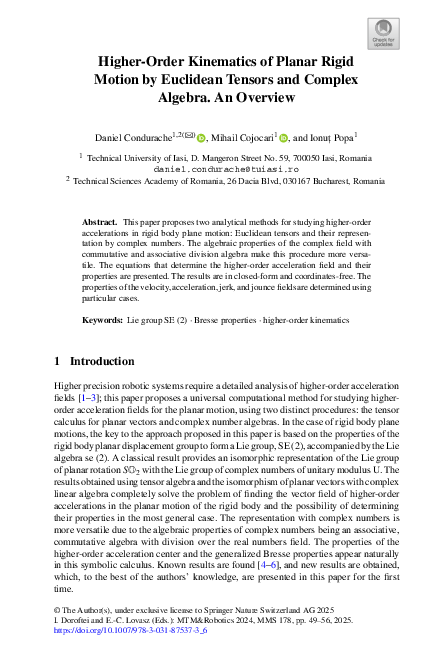 (PDF) Higher-Order Kinematics of Planar Rigid Motion by Euclidean Tensors and Complex Algebra ...