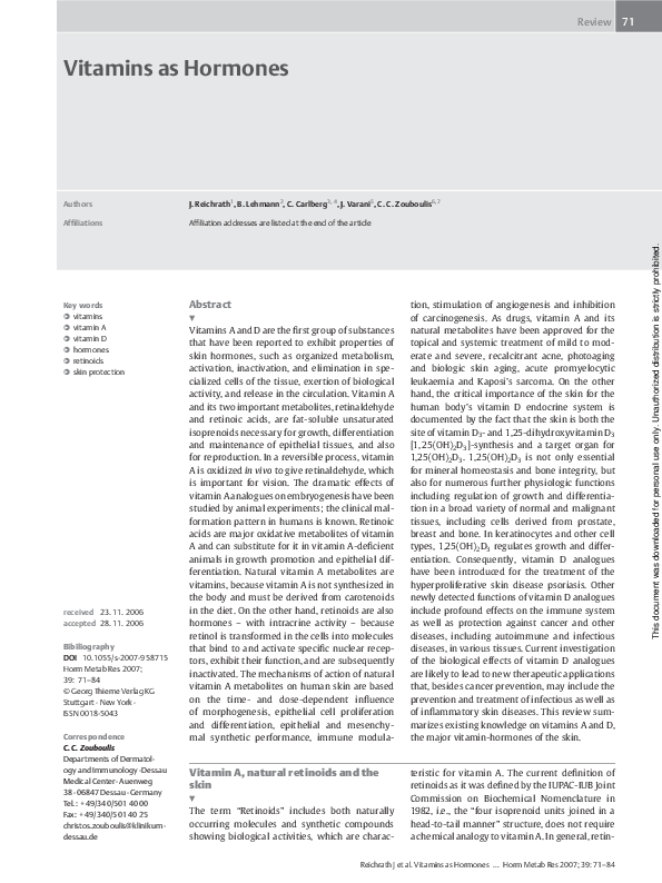 (PDF) Vitamins as Hormones