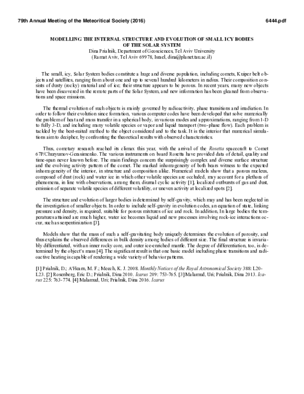 (PDF) Modelling the Internal Structure and Evolution of Small Icy ...