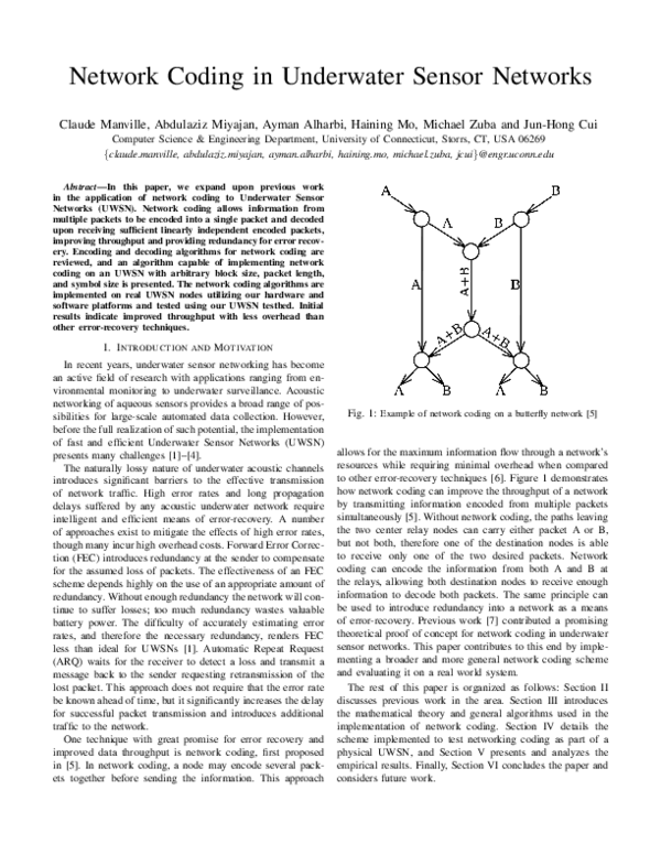 (PDF) Network coding in Underwater Sensor Networks
